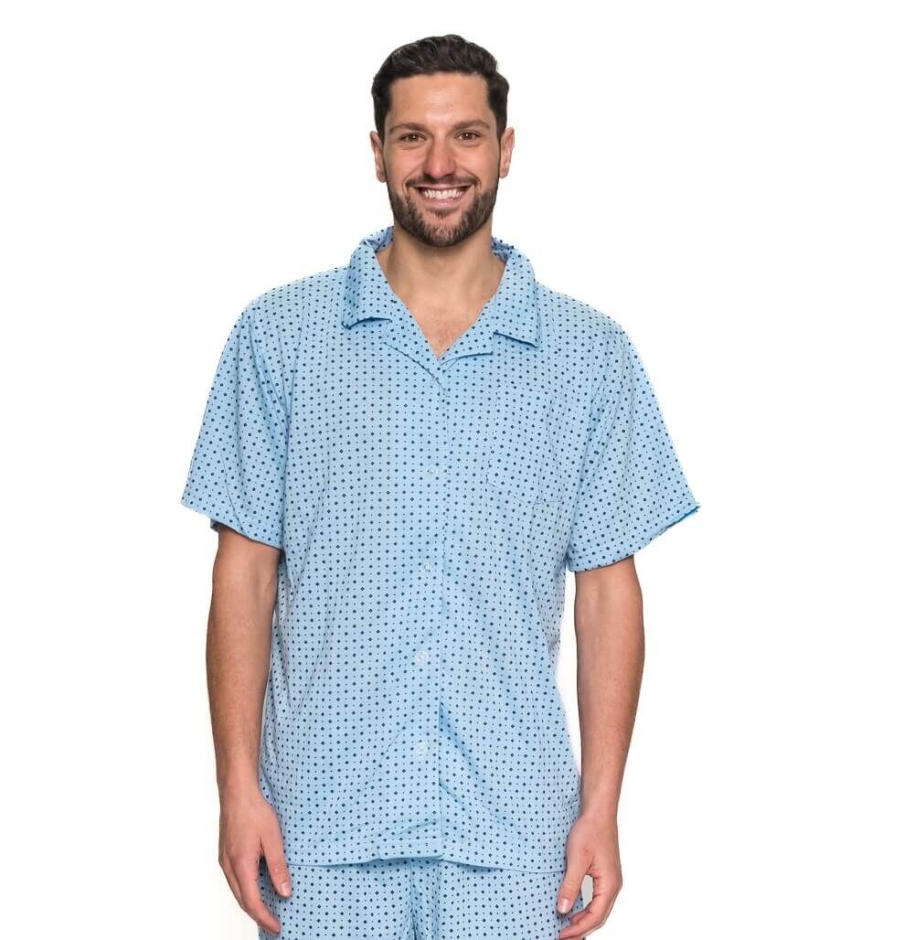 Mens Short Summer Cotton Blend Pyjamas Pjs Set Blue Diamond Mens Short Summer Cotton Blend Pyjamas Pjs Set Blue Diamond